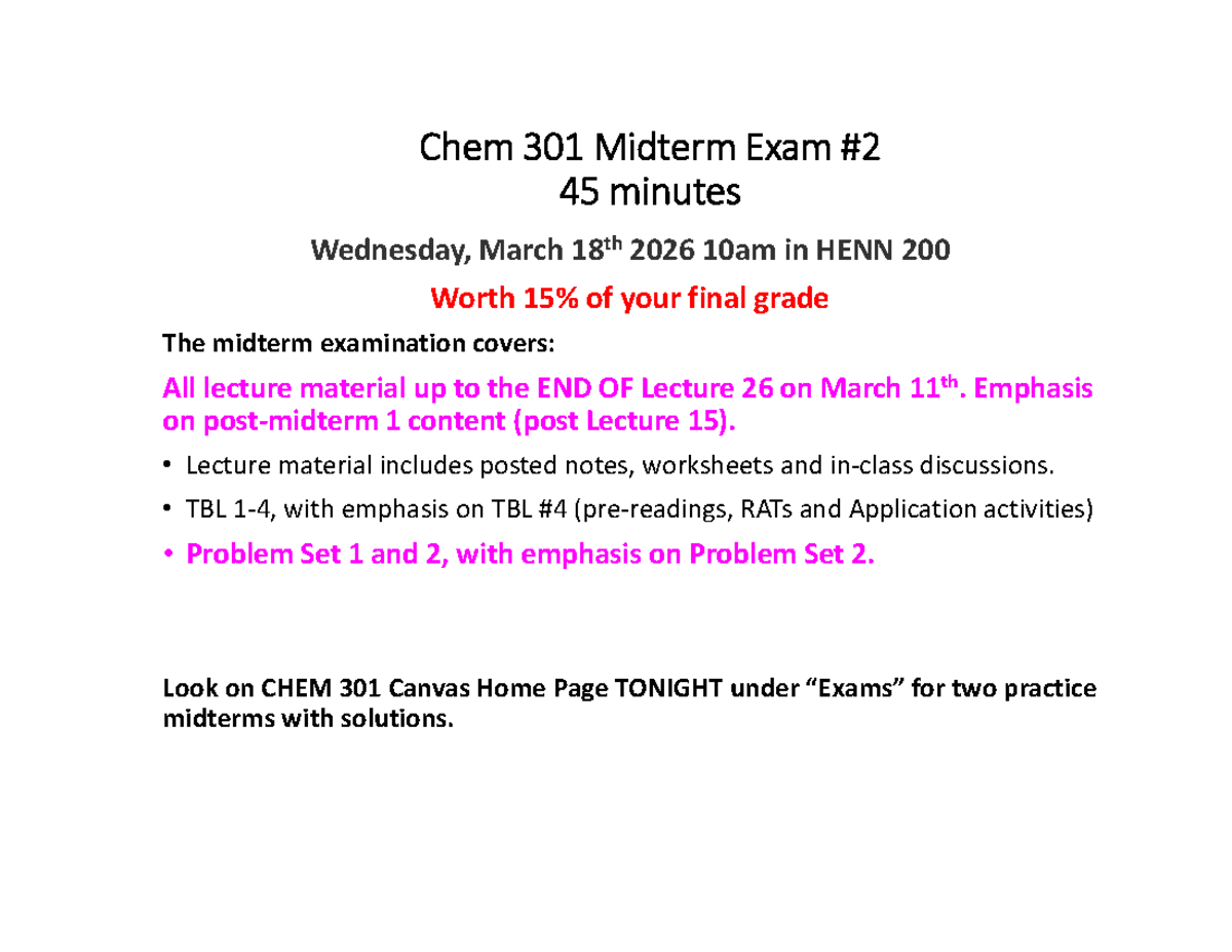 Chem 301 Midterm Exam Review: Key Topics & Nitrogen Cycle Insights ...