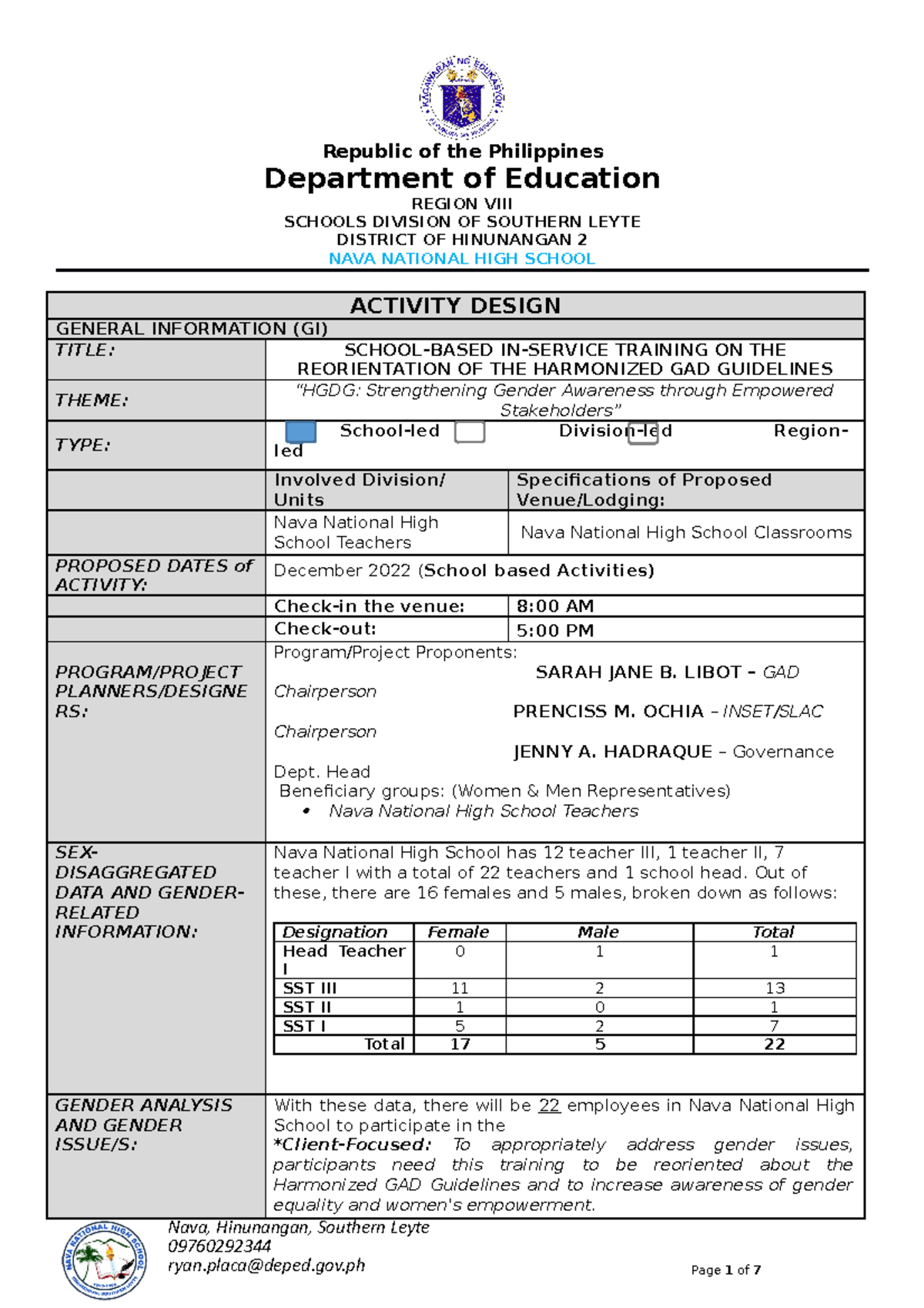 School-Based In-Service Training on Harmonized GAD Guidelines - Studocu