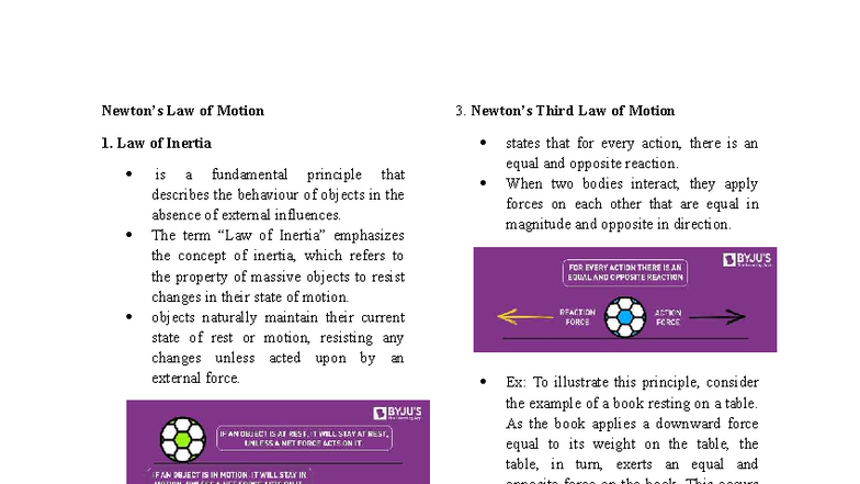 Newton's Laws of Motion: Inertia, Acceleration, and Action-Reaction ...
