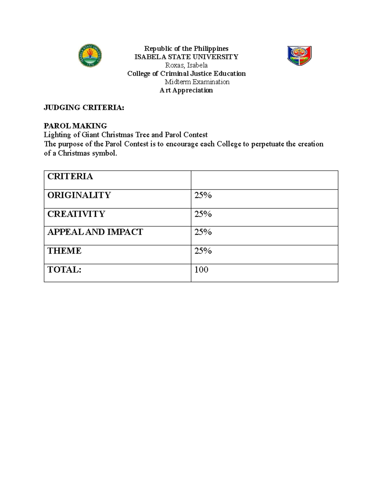 ART Appre- Midterm - final exam - Republic of the Philippines ISABELA ...
