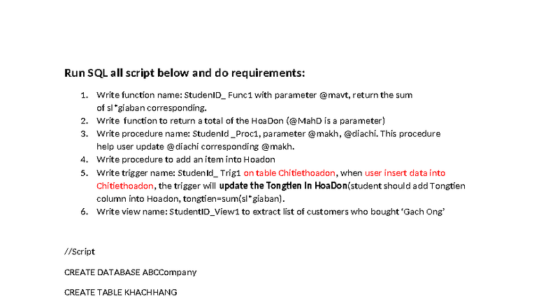 SQL Functions, Procedures, and Triggers for Database ABCCompany - Studocu