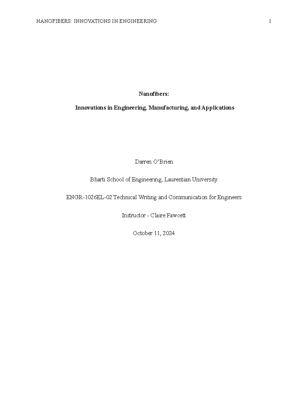 NANF 301: Annotated Bibliography on Nanofibers Innovations - Studocu
