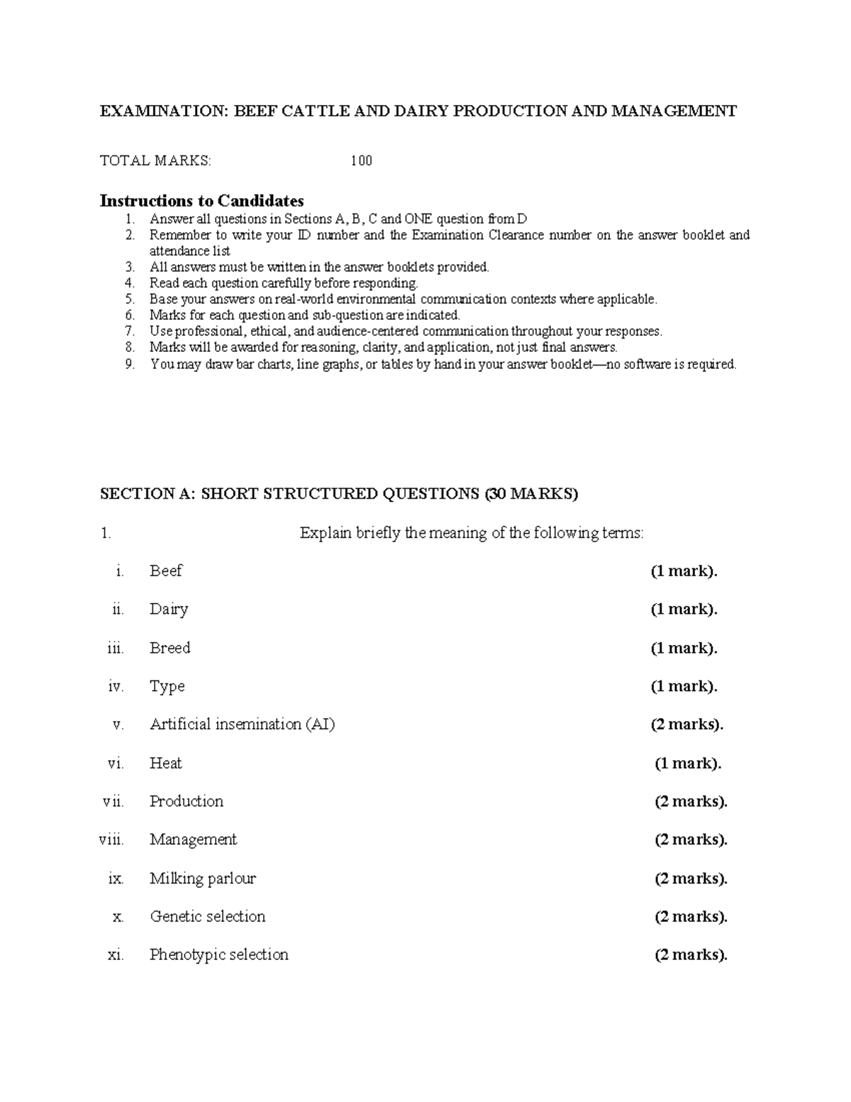 Examination 2025: Beef Cattle & Dairy Production Management - Studocu