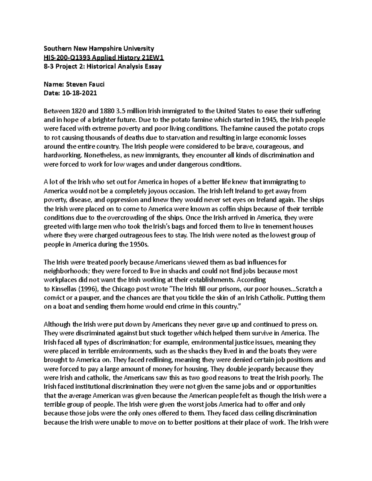 8-3 Project 2- Historical Analysis Essay - Southern New Hampshire ...
