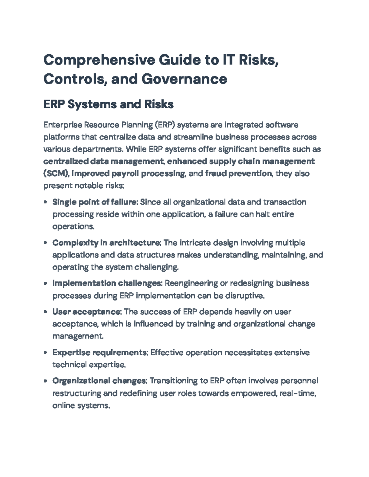 ITRM 101: Comprehensive Guide to IT Risks & Governance in ERP Systems - Studocu
