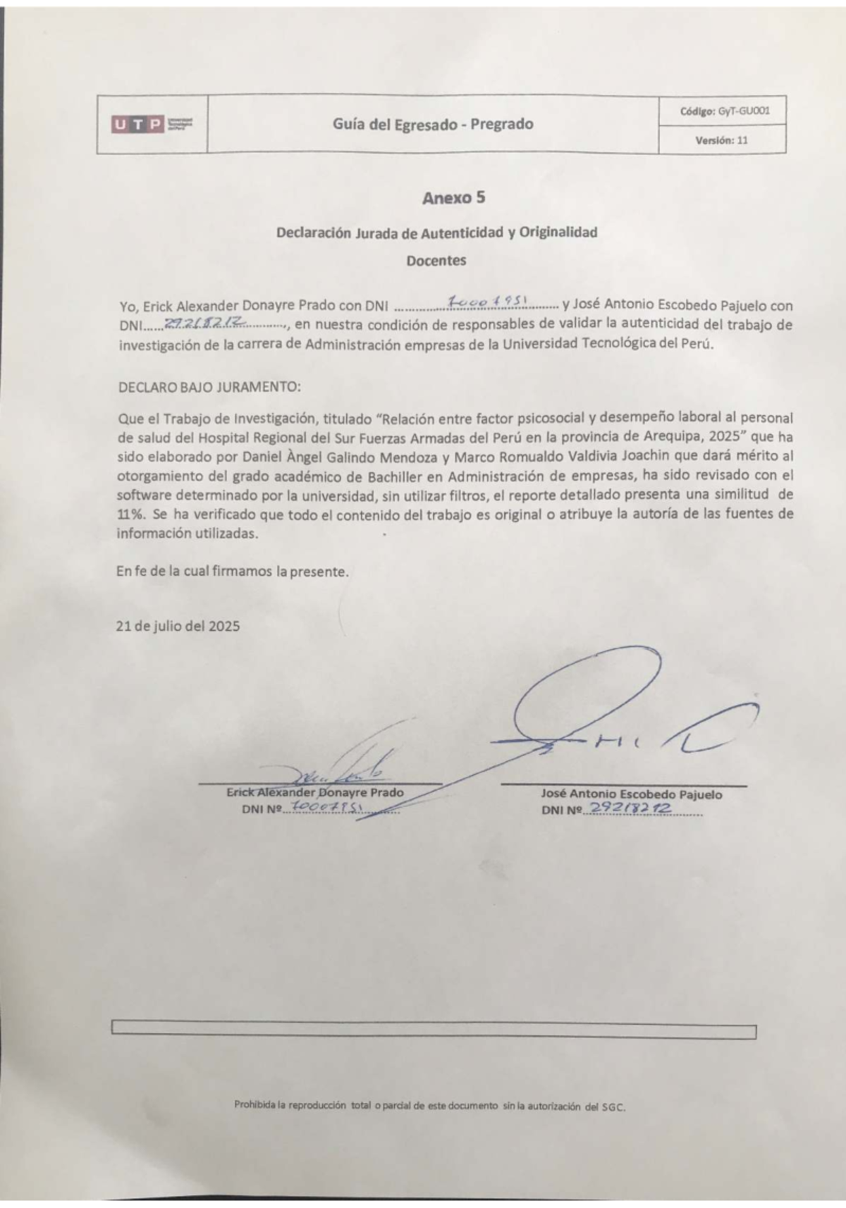 Guía del Egresado Pregrado UTP: Anexo 5 - Declaración Jurada - Studocu