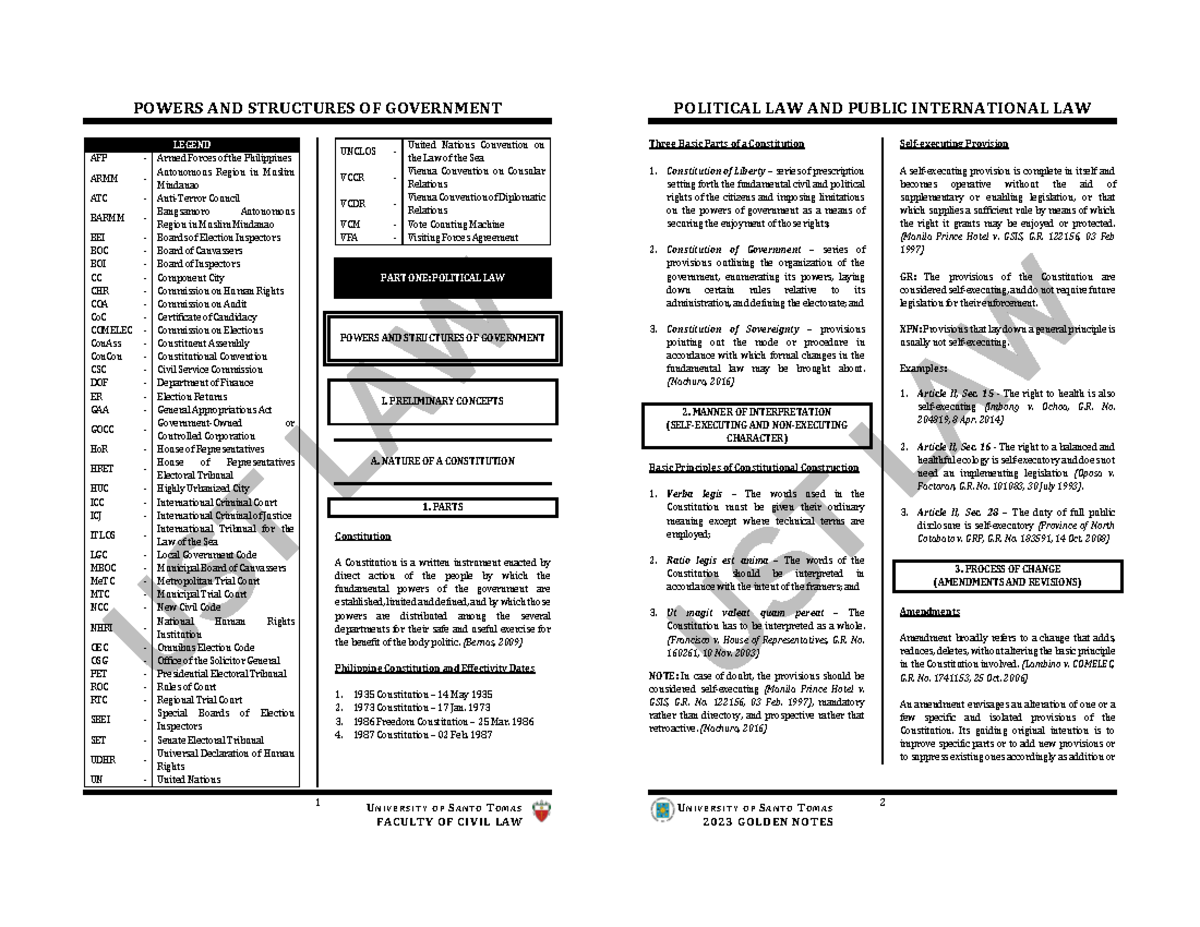 Consti Batch 1 - academic - 1 U N I V E R S I T Y O F S A N T O T O M A S LEGEND AFP - Armed ...