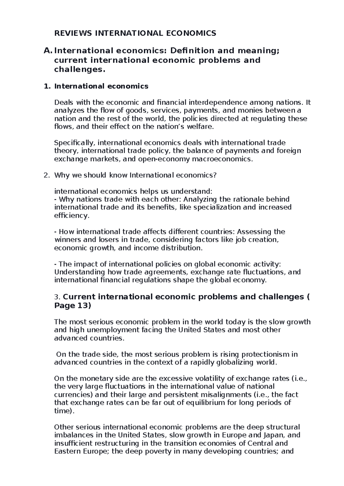 International Economics Review: Key Concepts & Current Challenges - Studocu