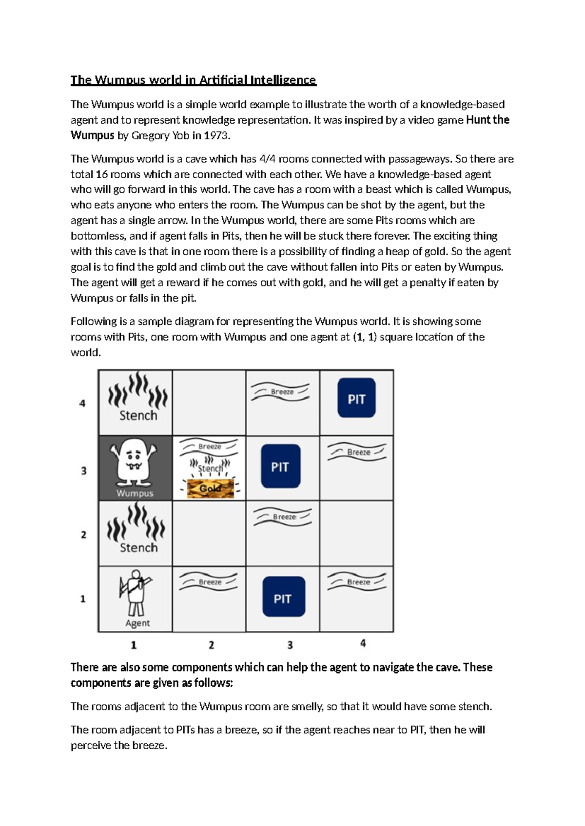 The Wumpus World: An AI Exploration of Knowledge Representation - Studocu