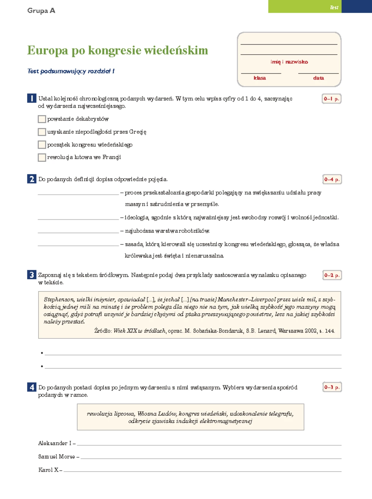 Test diagnostyczny z języka angielskiego dla klasy III - Szkoła ...