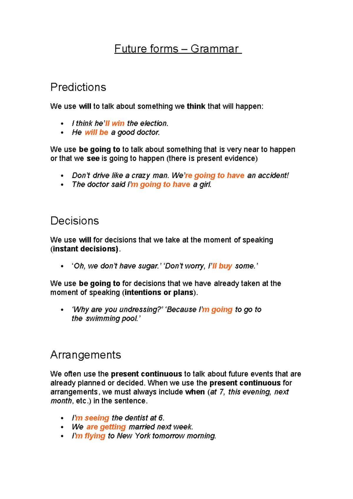 Grammar Guide: Future Forms and Their Usage - Studocu
