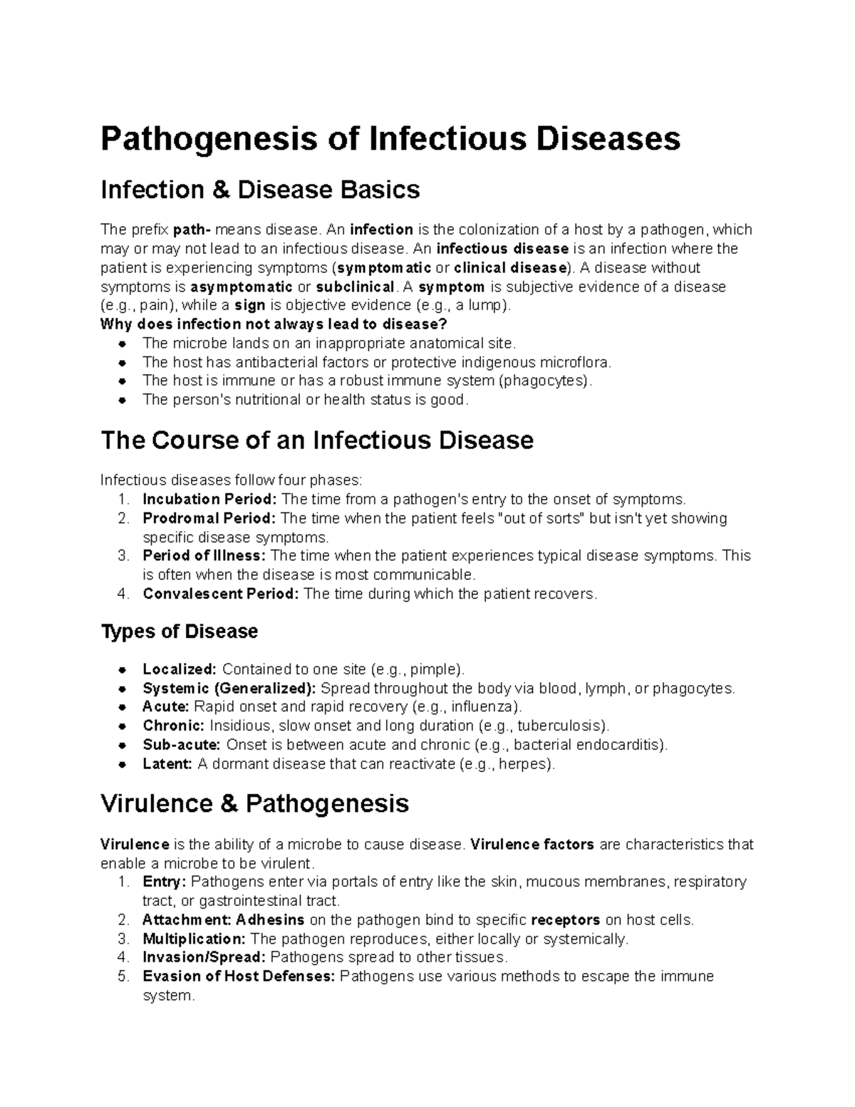 Pathogenesis of Infectious Diseases: Key Concepts & Phases - Studocu