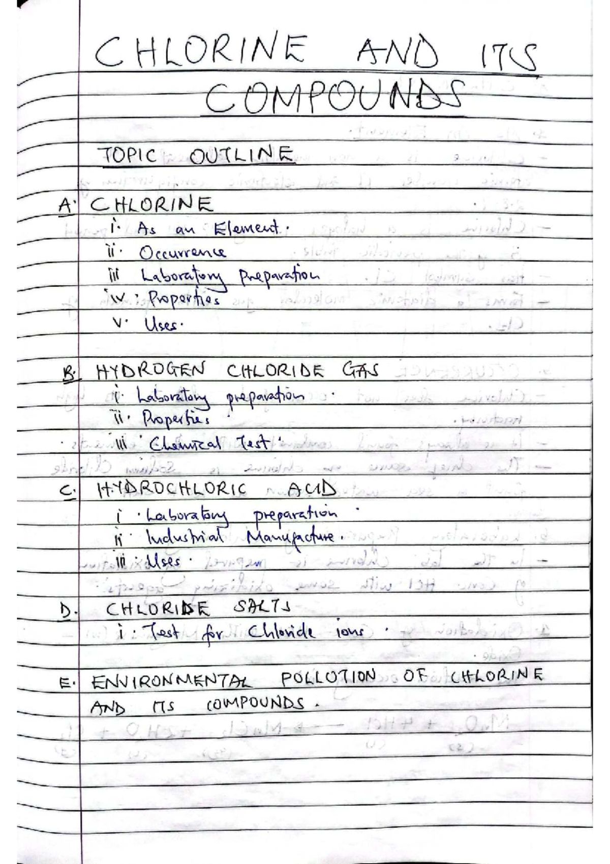 Chlorine and Its Compounds: Comprehensive Topic Outline for CHM 101 ...