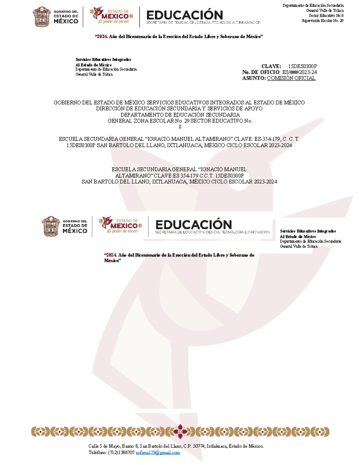 Informe Oficial SEIEM - Comisiones Escolares 2024 - CCT 15DES0300P ...