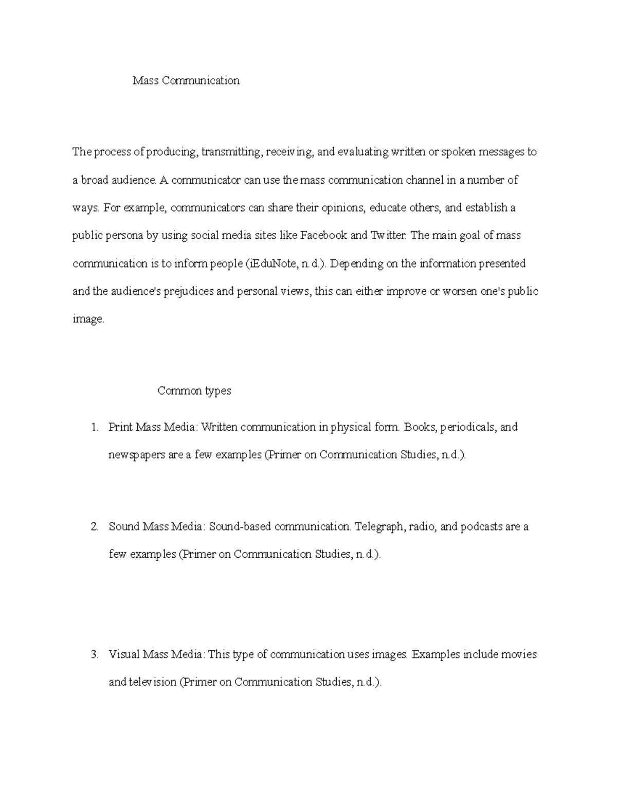 Mass Communication & Interpersonal Communication: Module 2 Activity ...