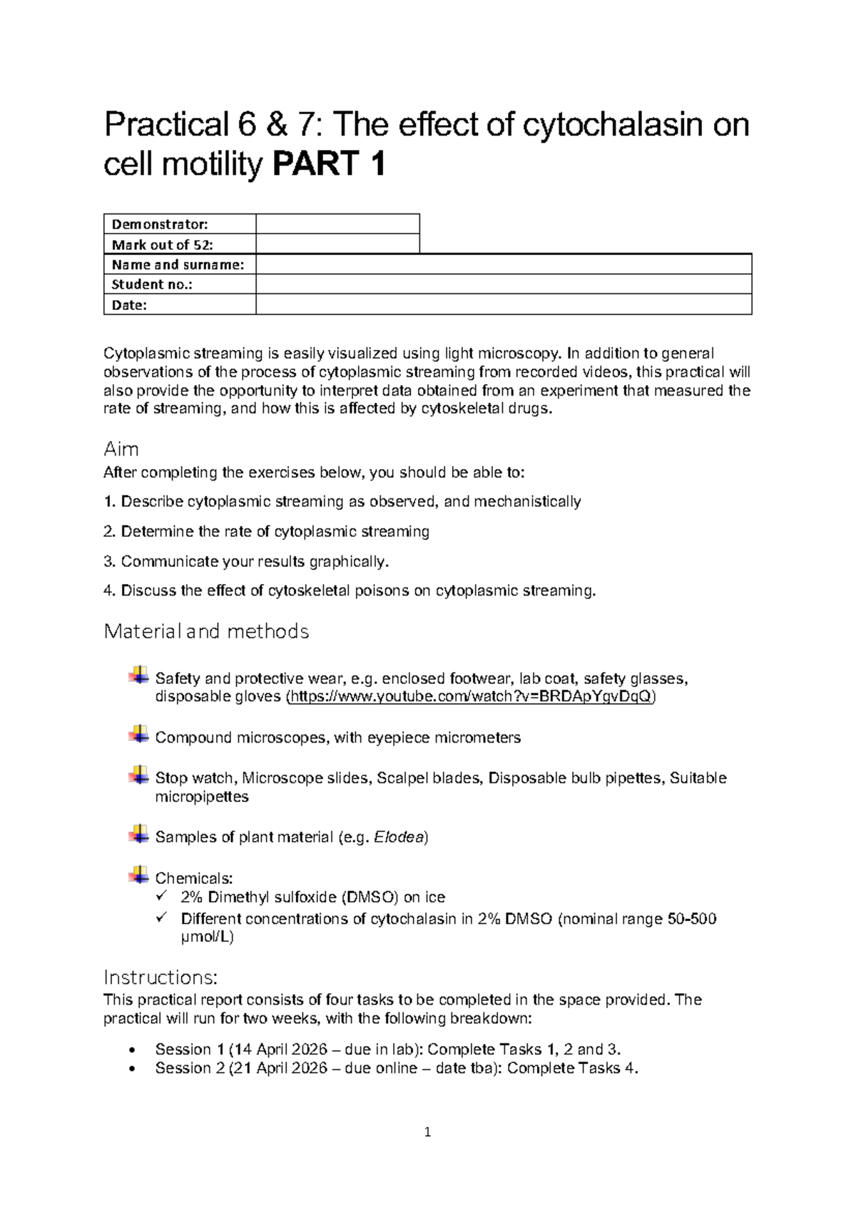 Prac 6: Effects of Cytochalasin on Cell Motility - Report & Analysis ...