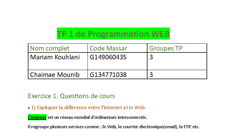 TP 1 de Programmation WEB S3 : Concepts et Architecture Client-Serveur - Studocu