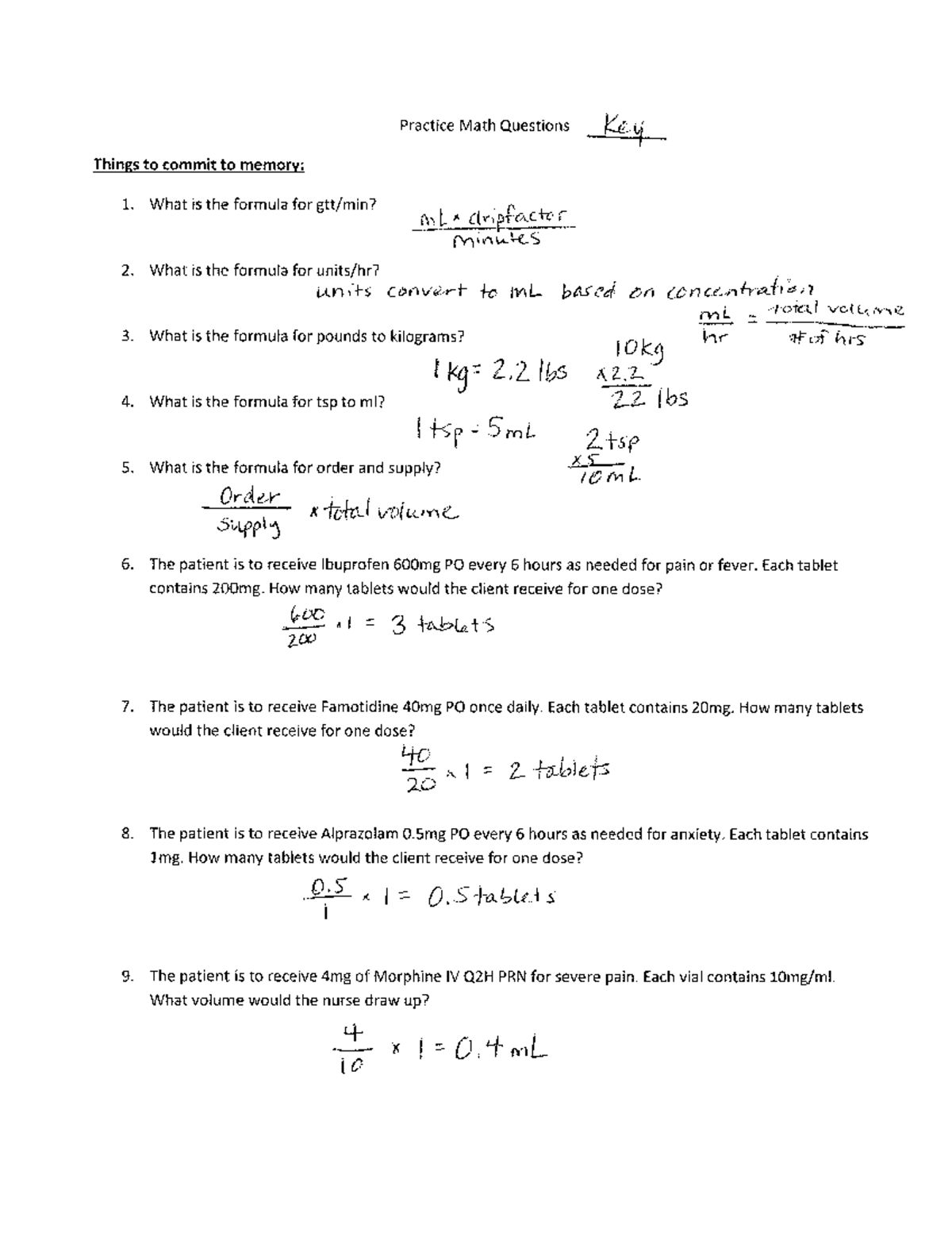 Practice Math Key-1 - Practice Math Questions Key Things to commit to ...