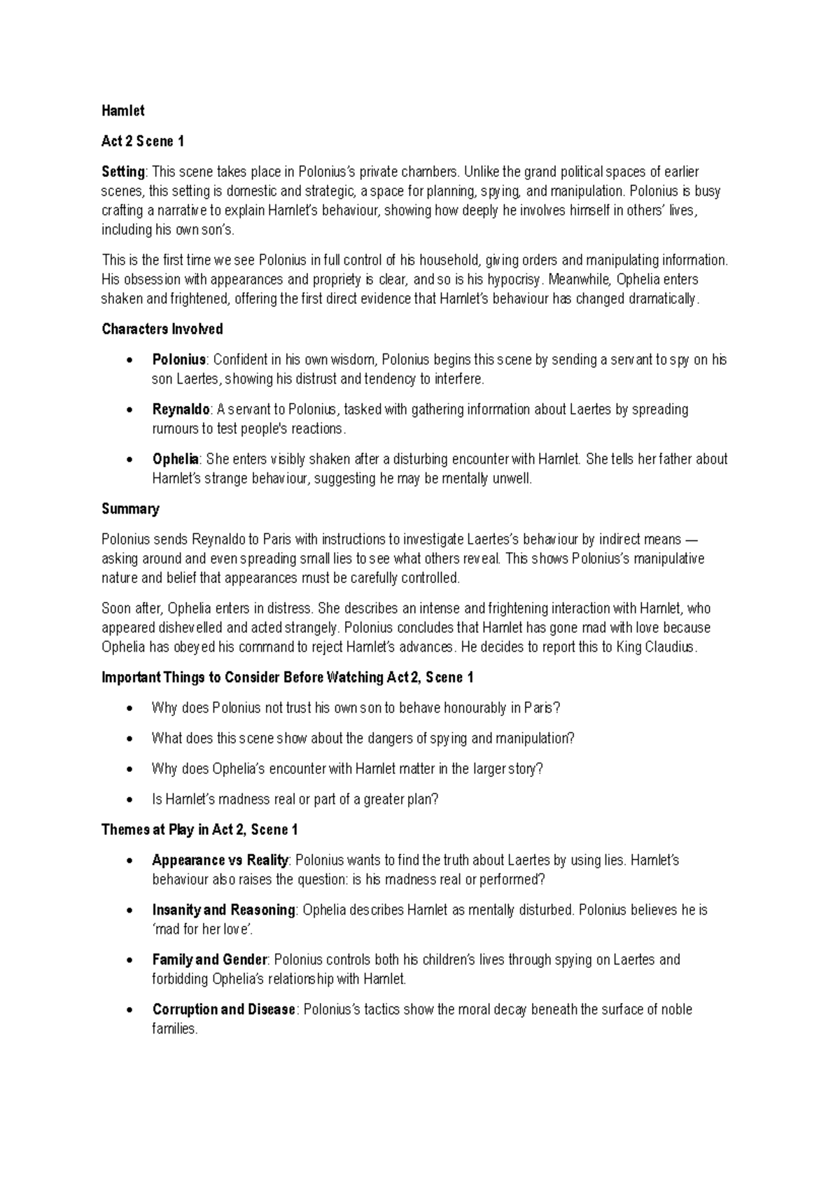 Hamlet Act 2 - Scene Analysis and Character Insights - Studocu