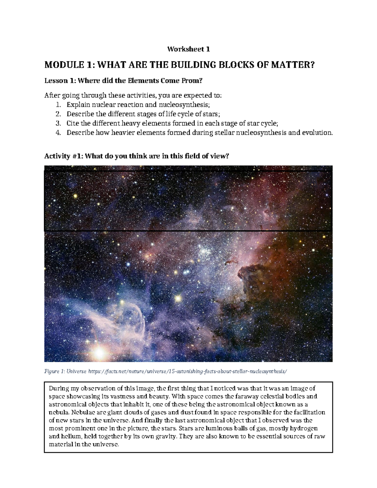 PSE 021 - Worksheet 1: Exploring Stellar Nucleosynthesis and Life Cycle ...