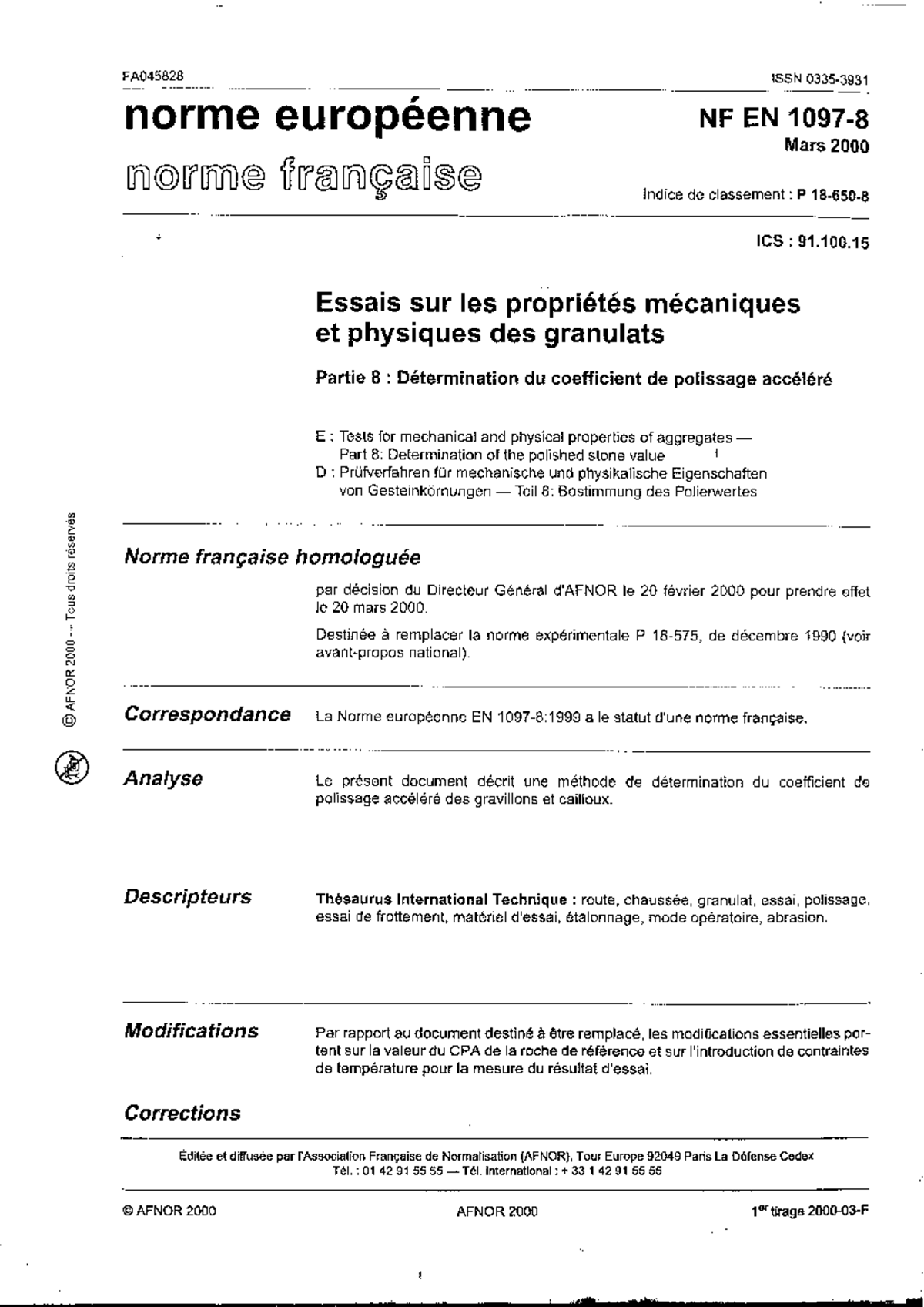 Norme Française NF EN 1097-8: Guide et Applications - Studocu