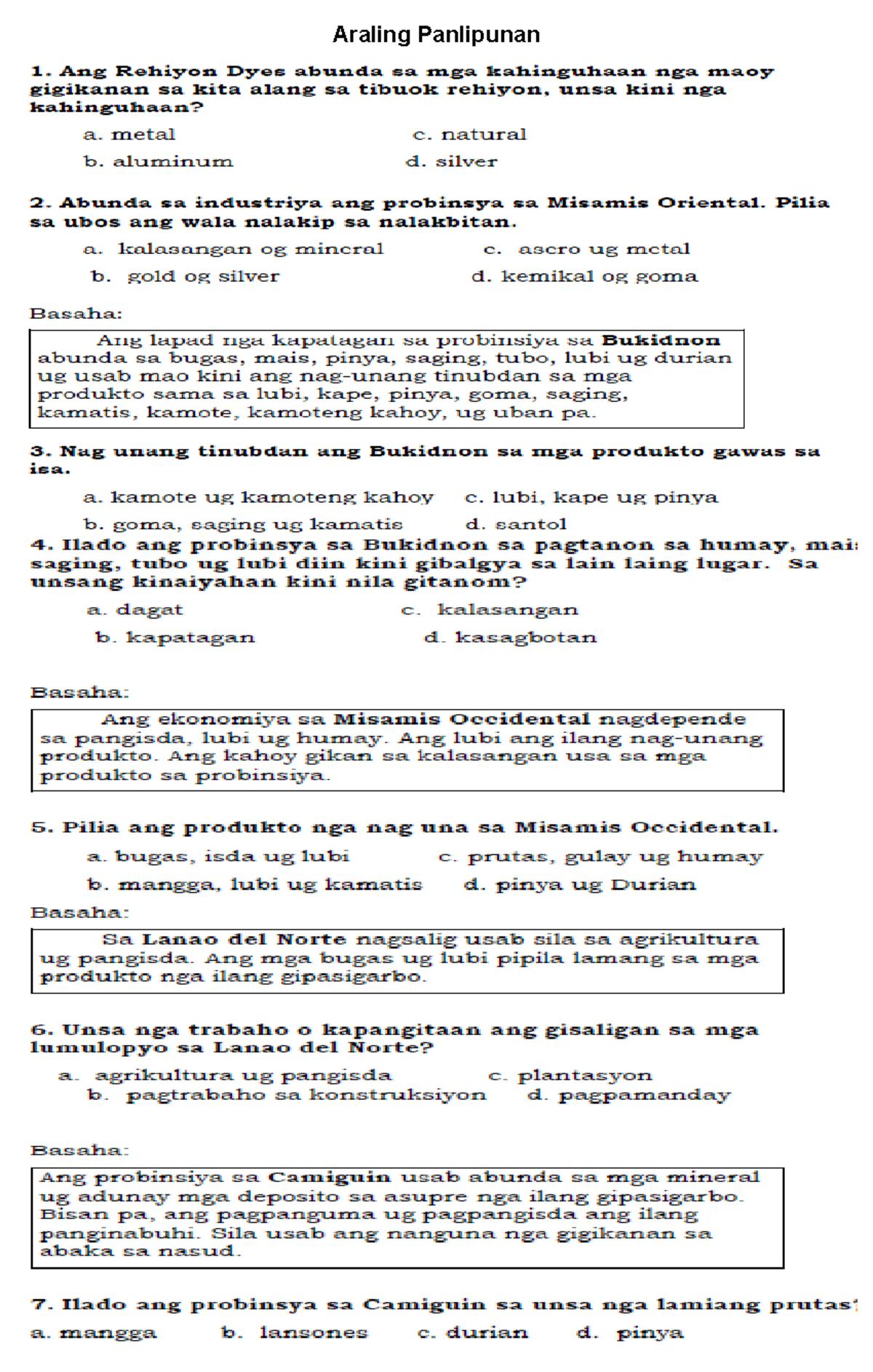 AP 1: Practice Exam on Rehiyon Dyes and Local Resources - Studocu