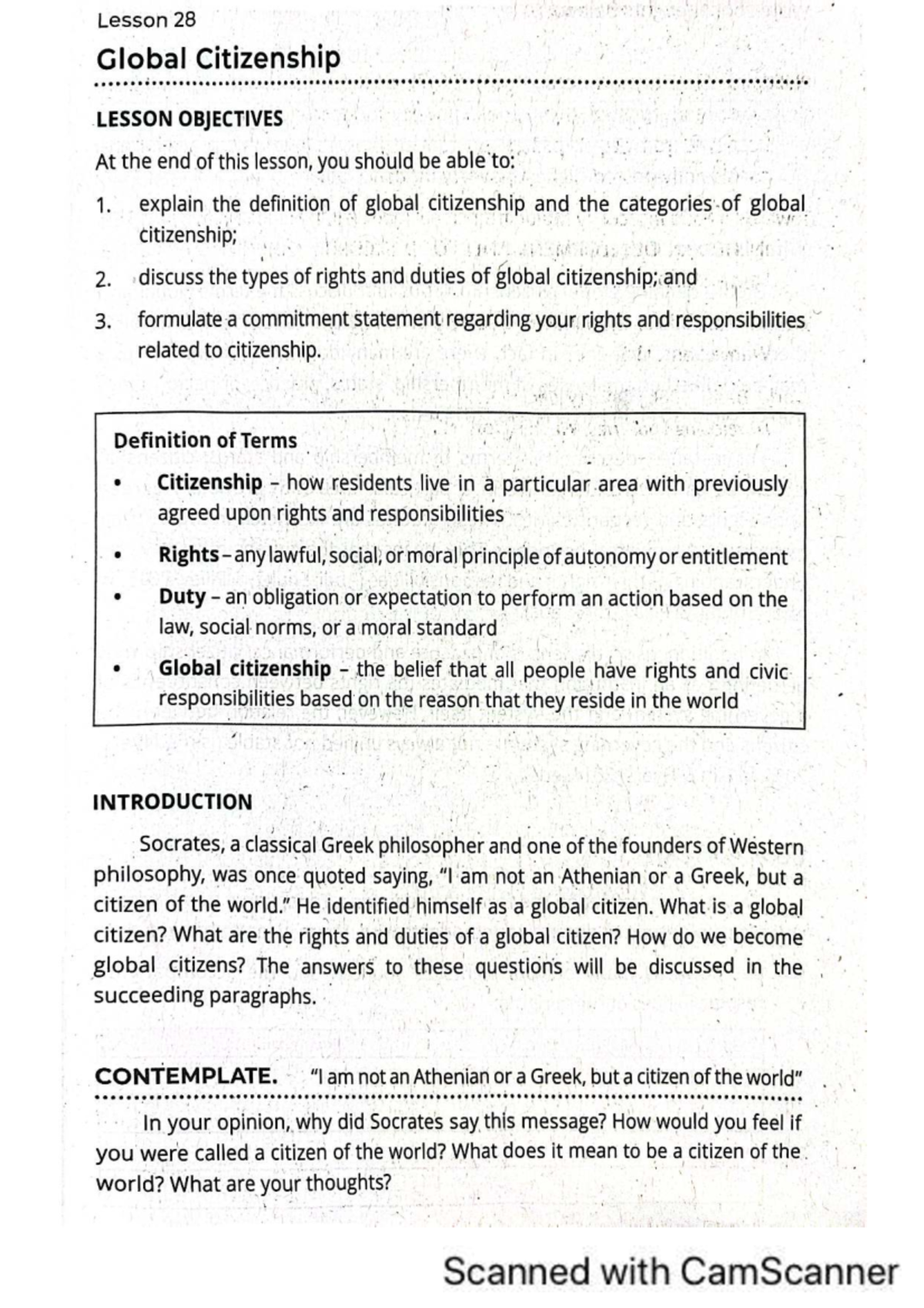 Lesson 28: Understanding Global Citizenship and Its Responsibilities ...