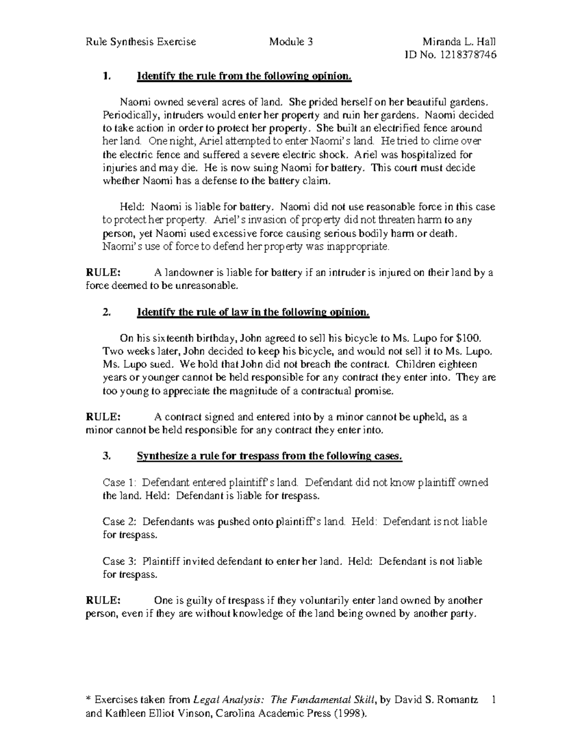 Rule Synthesis Exercise - Assignment - Module 3 by Miranda L. Hall ...