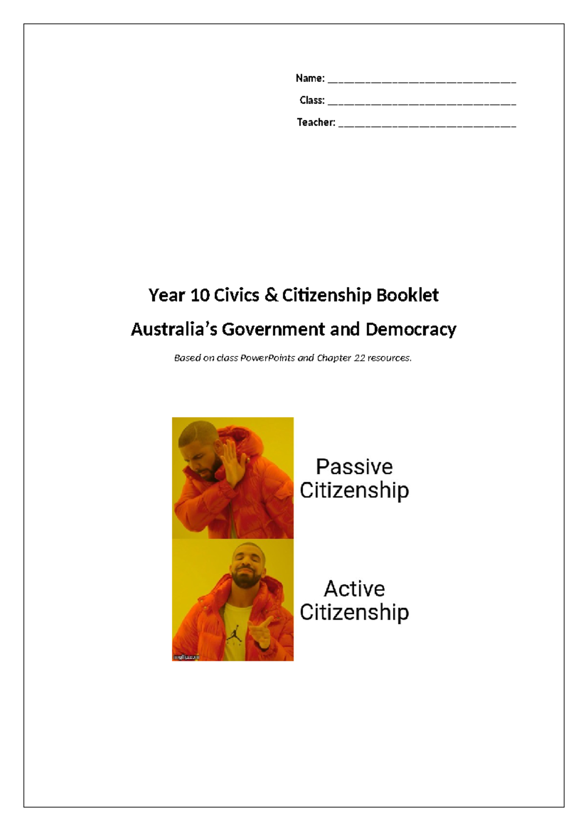 Year 10 Civics: Australian Democratic Booklet on Government & Democracy ...