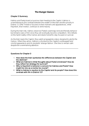 Chapter 9-10 - The Hunger Games Chapter 9 Summary Katniss prepares for ...
