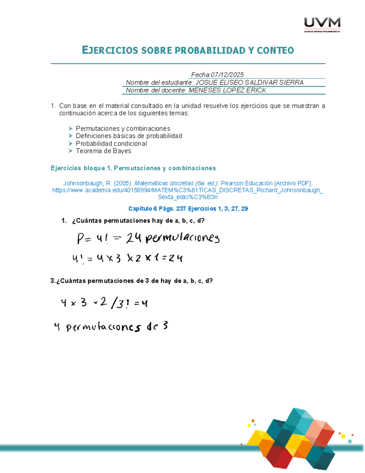 EJERCICIOS DE PROBABILIDAD Y CONTEO - A8 Jessmd - Studocu