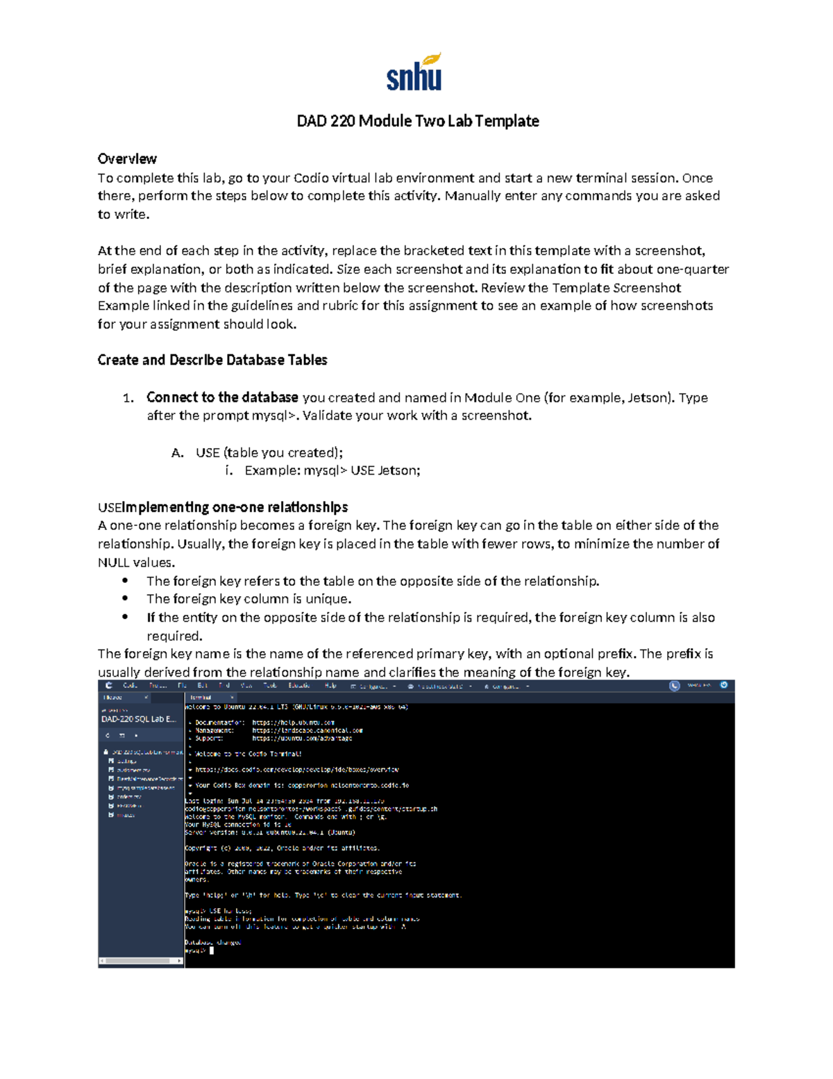 DAD 220 Module Two Lab - Database Tables Creation and Relationships ...