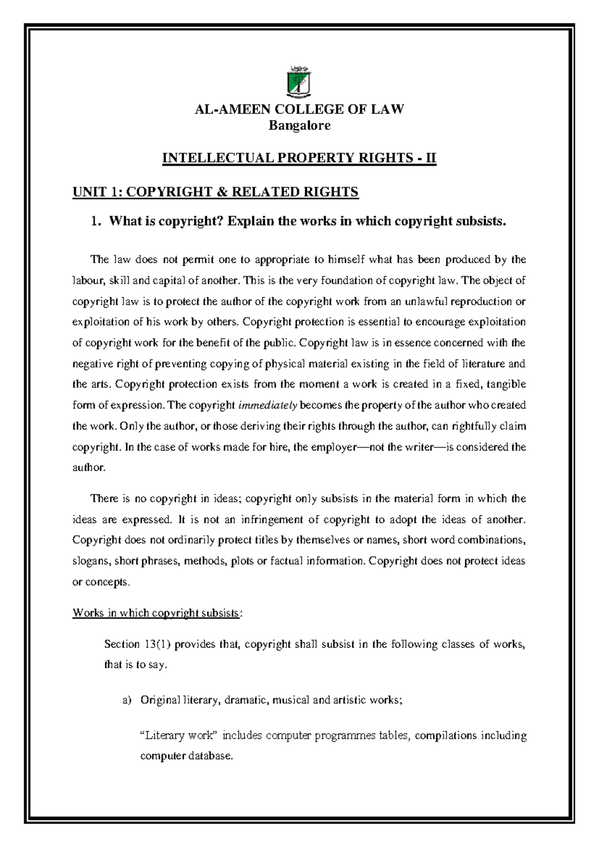 Intellectual Property Rights FULL Notes - INTELLECTUAL PROPERTY RIGHTS ...