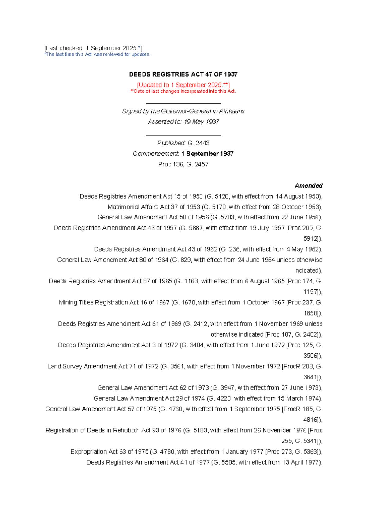 Deeds Registries Act 47 of 1937: Comprehensive Review and Amendments - Studocu