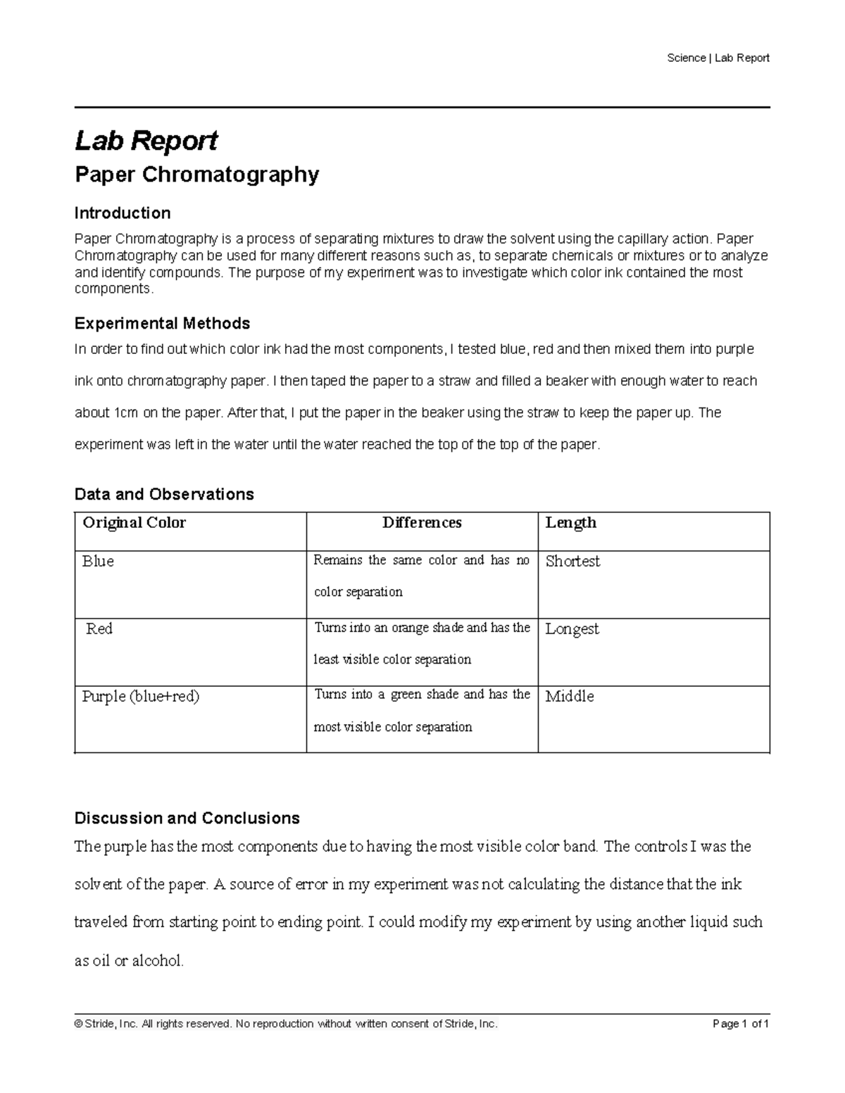 Lab report paper chromatography - Science | Lab Report Lab Report Paper ...