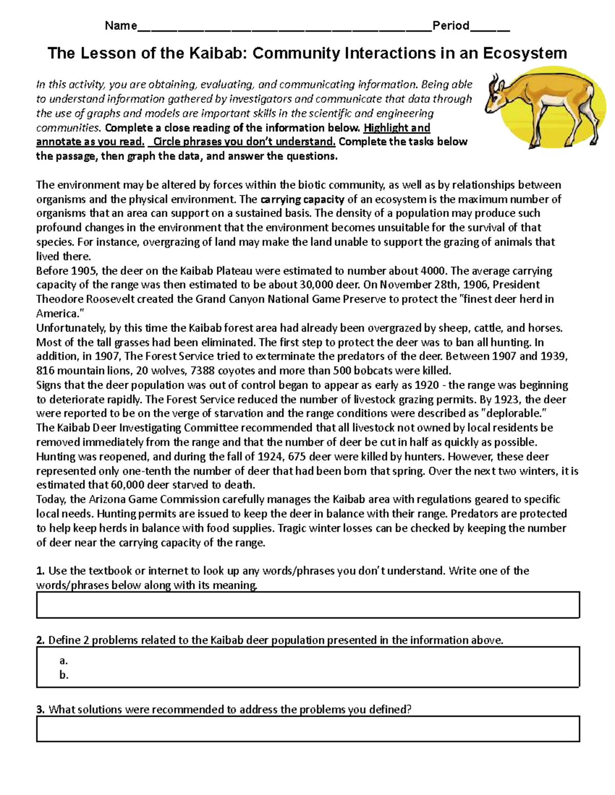 Lesson of the Kaibab bio 23 24 Absent - Name ...