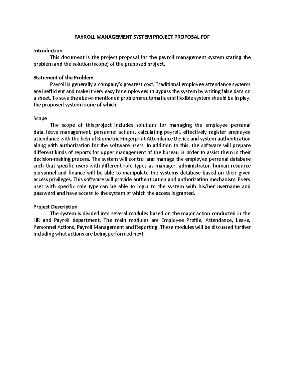 Payroll Management System Project Proposal: Scope & Modules Overview ...