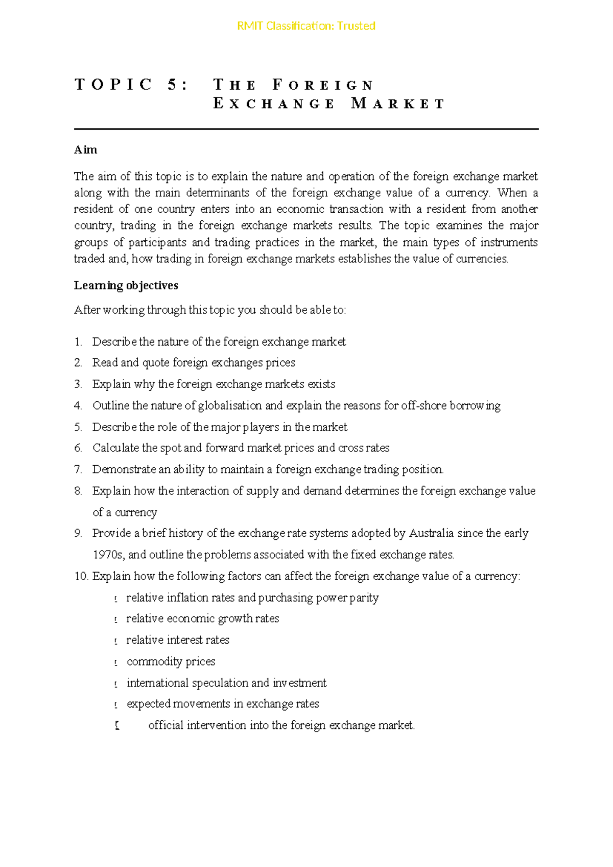 Topic 5 Lecture Notes - The Foreign Exchange Market Overview - Studocu