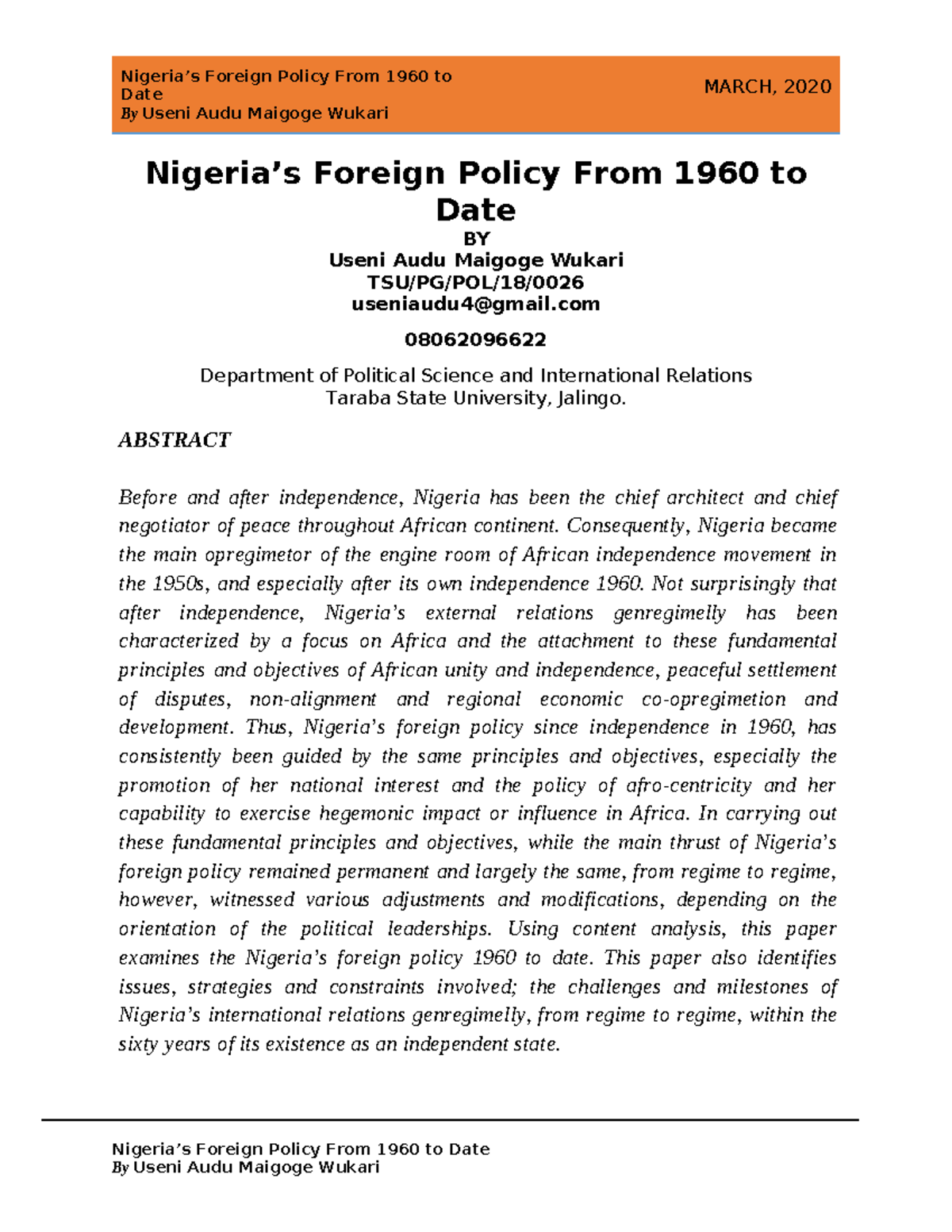 Nigeria's Foreign Policy Evolution: 1960 to Present Analysis - Studocu