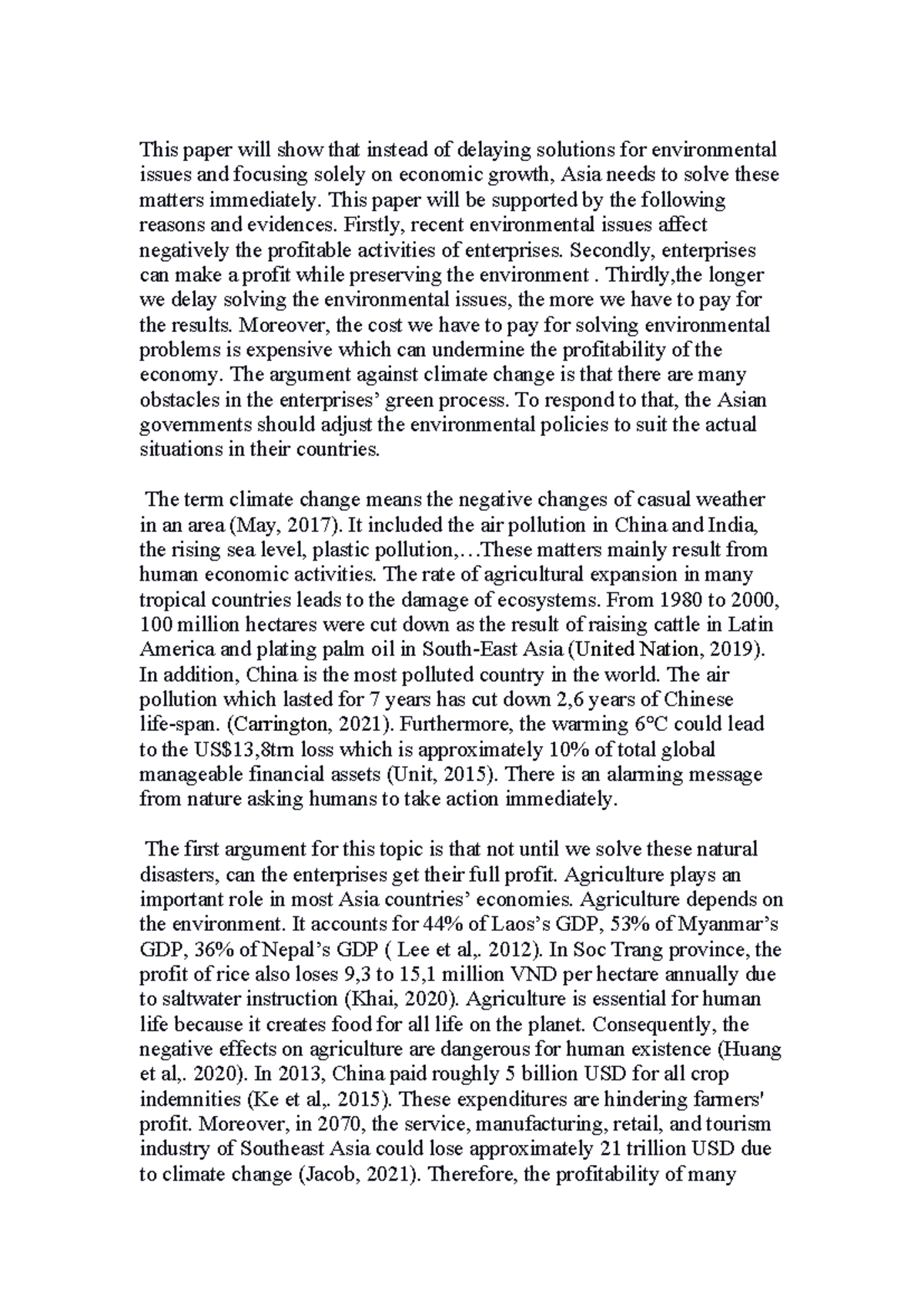 Individual Final Essay on Environmental Solutions in Asia - Studocu