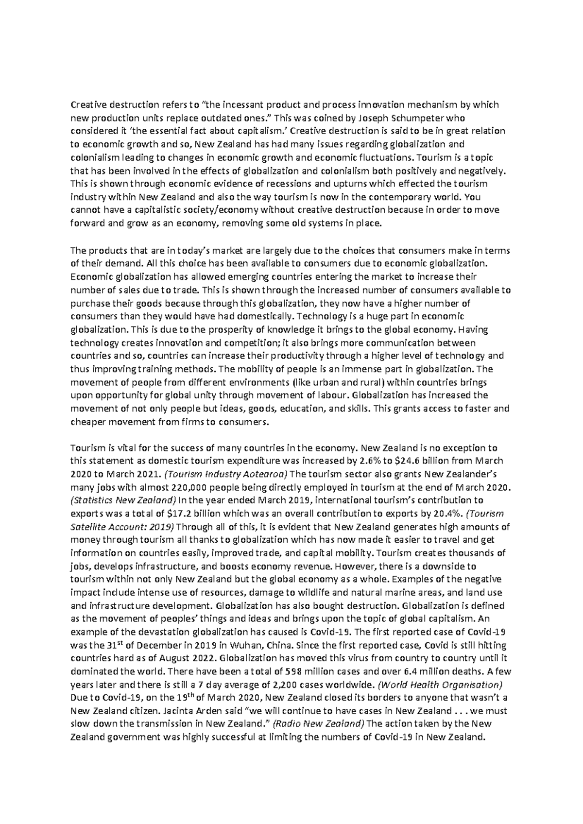 SOCI112 - Essay 1: The Impact of Creative Destruction on NZ Tourism ...