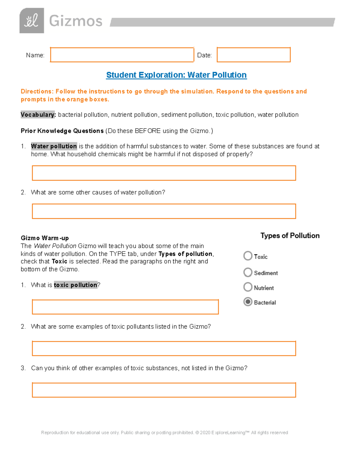 Unit #8 Extension Activity #1: Exploring Water Pollution Types and ...