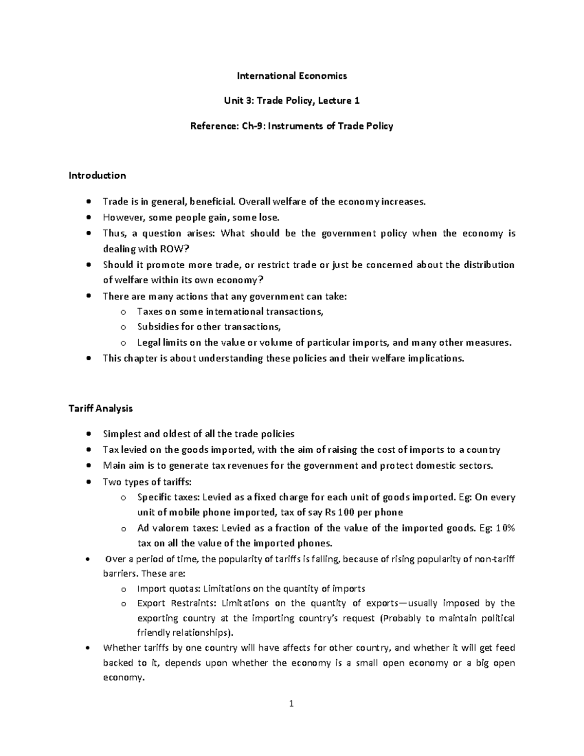 Unit 3 Lec 1 Instruments of Trade Policy - International Economics Unit ...