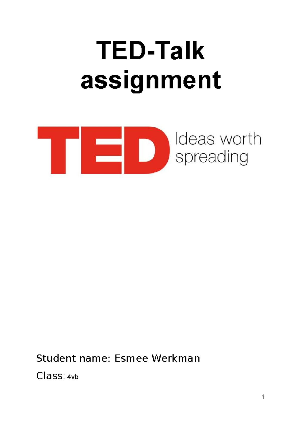 TED Talk Assignment 4VB: Vocabulary Development Exercise by Esmee ...