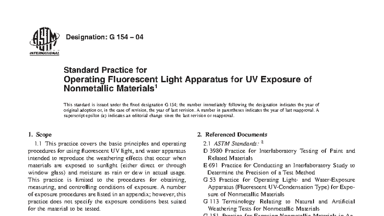 ASTM G 154-04 Standard Practice for Operating Fluorescent UV Light ...