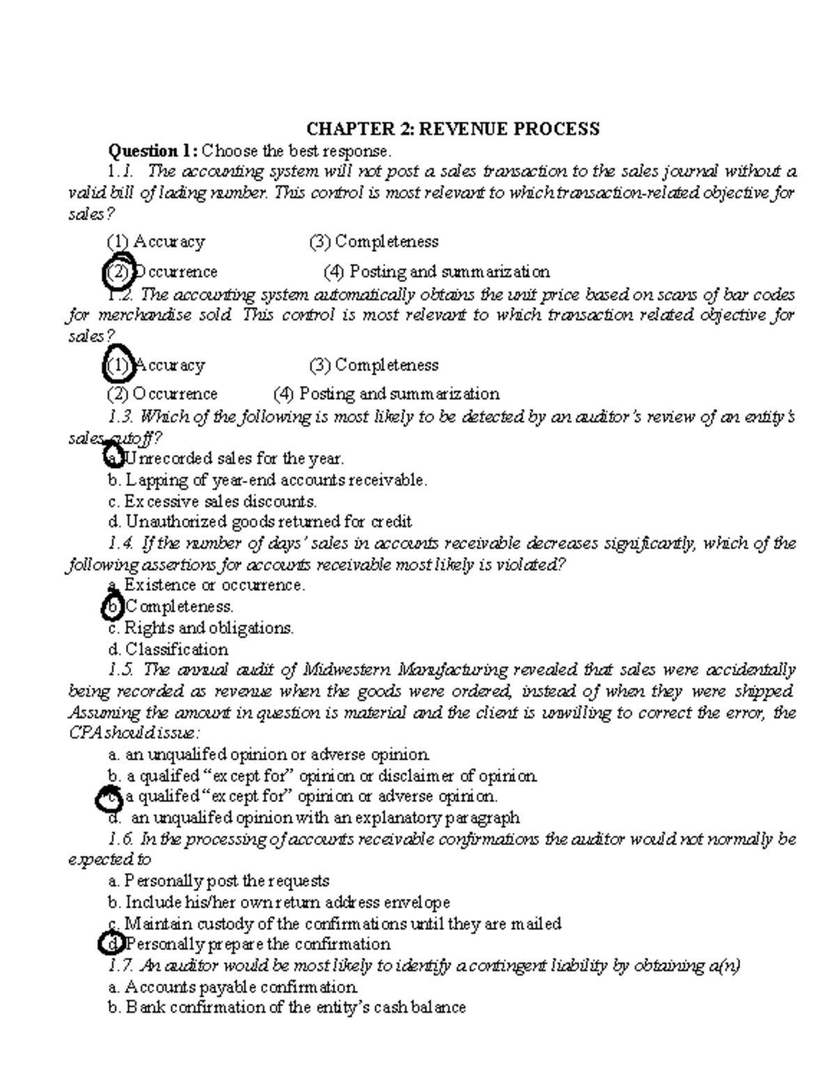 CHAPTER 2: REVENUE PROCESS - Internal Control and Audit Questions - Studocu