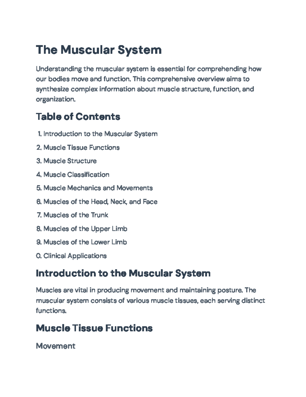Comprehensive Overview of the Muscular System - Anatomy and Function ...