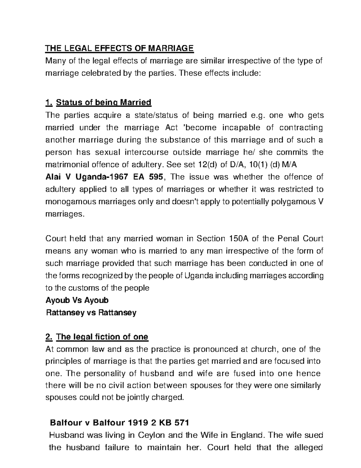 Family LAW I DL - Lecture Notes on Legal Effects of Marriage - Studocu