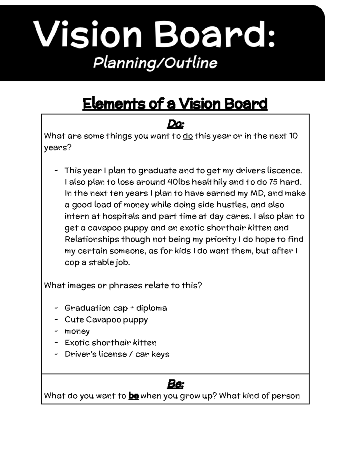Vision Board Planning Sheet: Goals for My Future Aspirations - Studocu