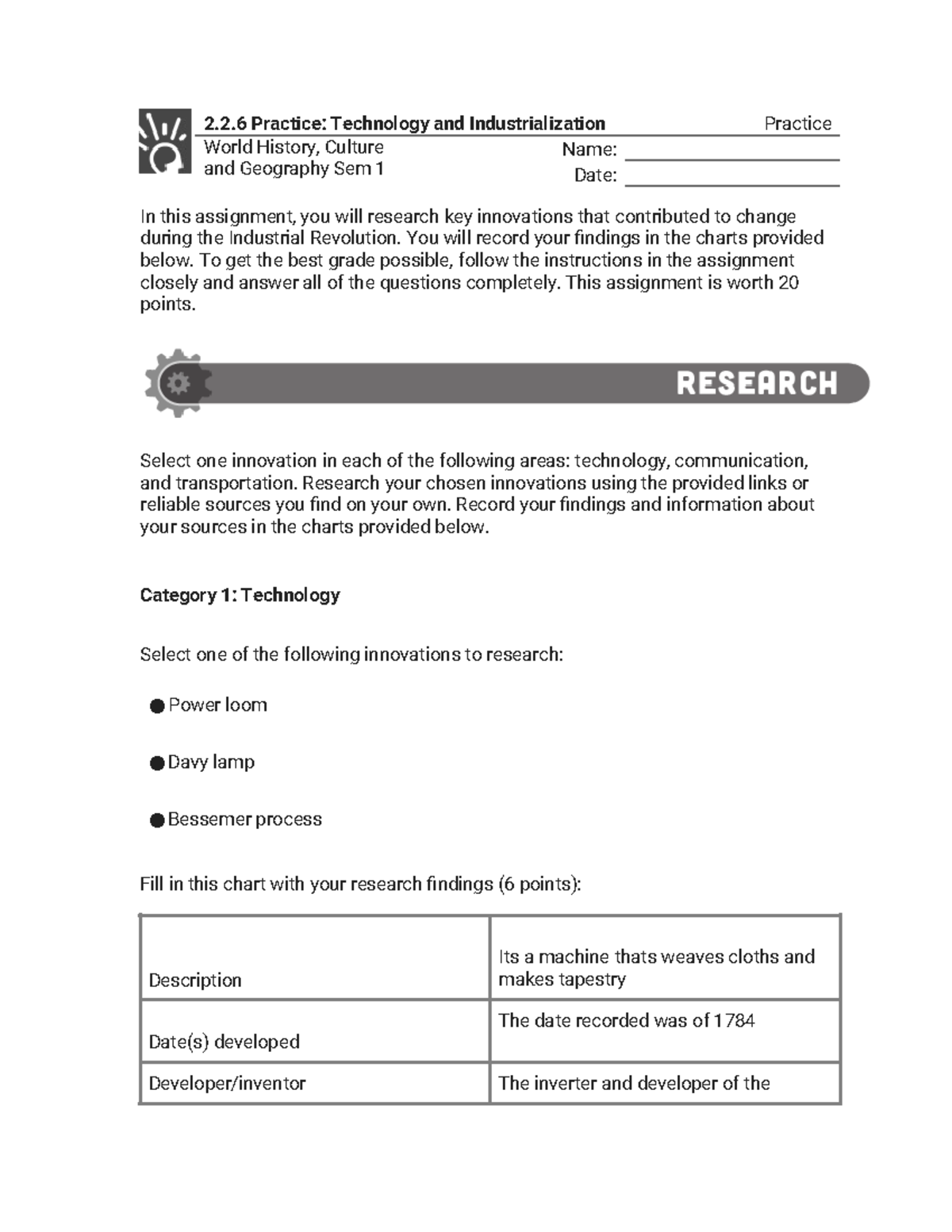 2.2.6 Practice - Technology and Industrialization (Practice) - 2.2 ...